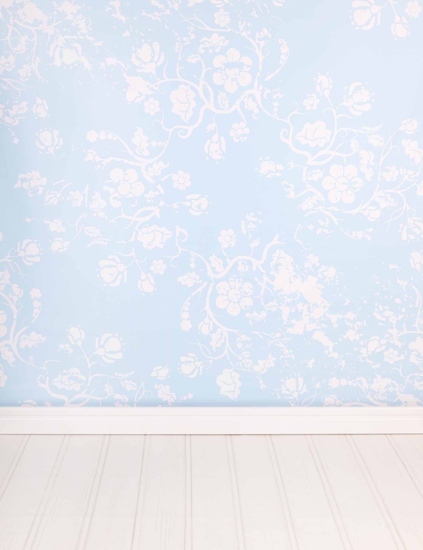 Printed White Flowers On Baby Blue Wall Backdrop – Shopbackdrop